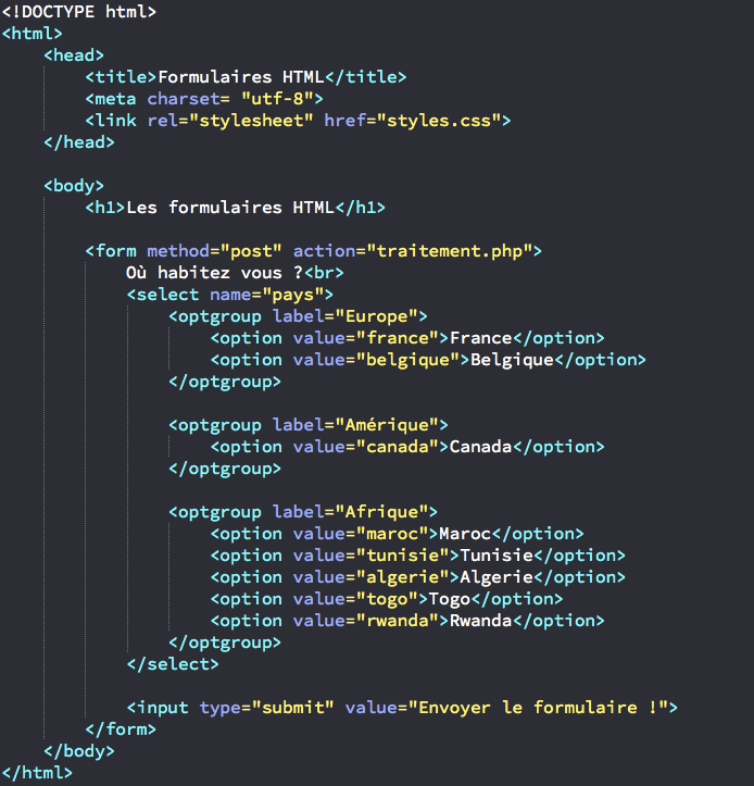 Les types d'input et l'élément select en HTML