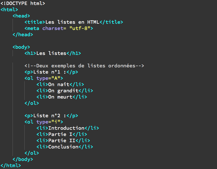 Création de listes en HTML