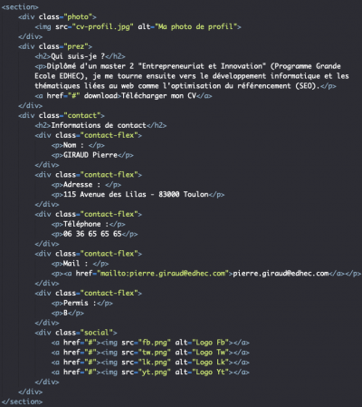 Création d'un site CV monopage responsive en HTML et CSS - Pierre Giraud