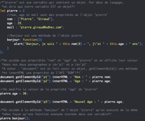 Création d'un objet JavaScript littéral et manipulation de ses membres - Pierre Giraud