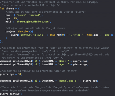 Création d'un objet JavaScript littéral et manipulation de ses membres ...